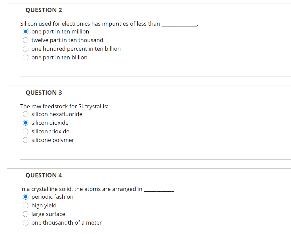 Solved QUESTION 2 Silicon used for electronics has | Chegg.com