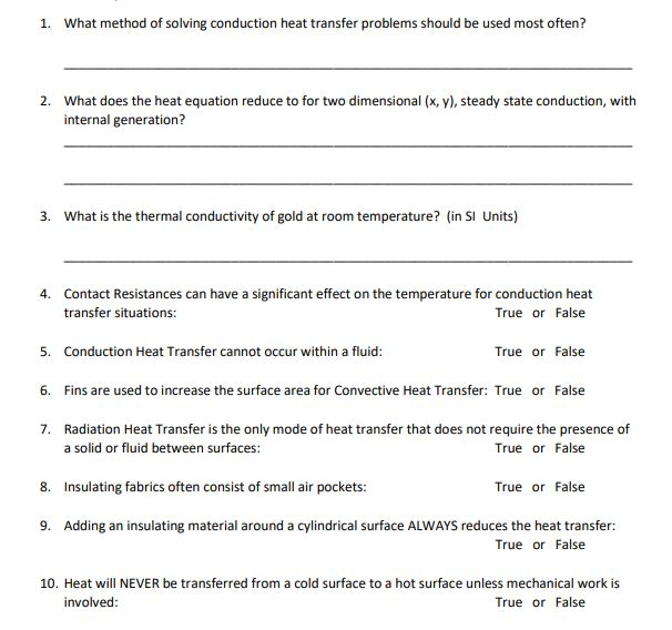 Solved 1. What method of solving conduction heat transfer | Chegg.com
