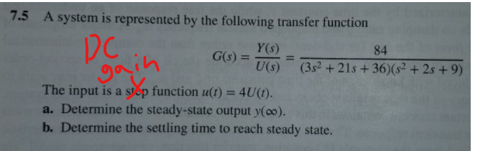 Solved 7.5 A system is represented by the following transfer | Chegg.com
