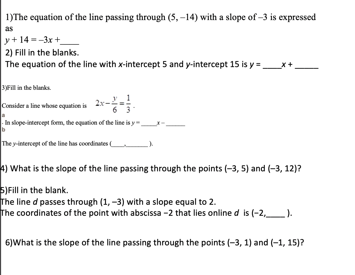 Solved 1)The equation of the line passing through (5, -14) | Chegg.com