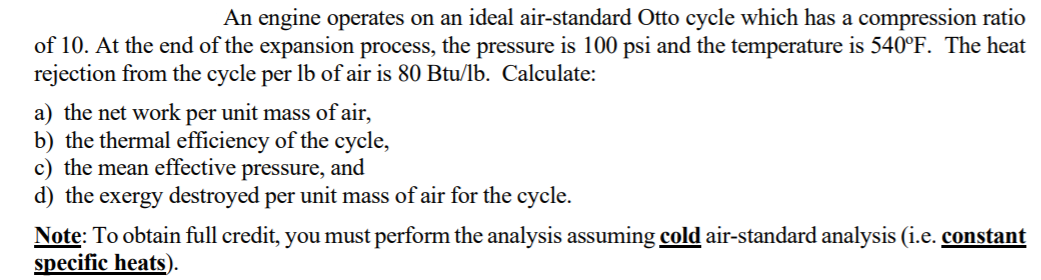 Solved An engine operates on an ideal air-standard Otto | Chegg.com