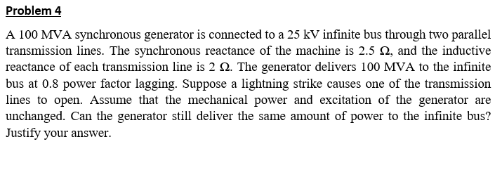 Solved Problem 4 A 100 MVA synchronous generator is | Chegg.com