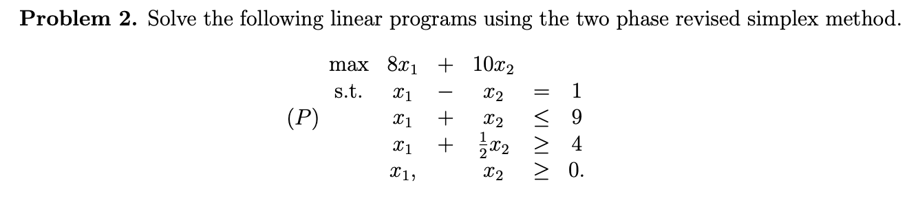Solved Problem 2. Solve the following linear programs using | Chegg.com