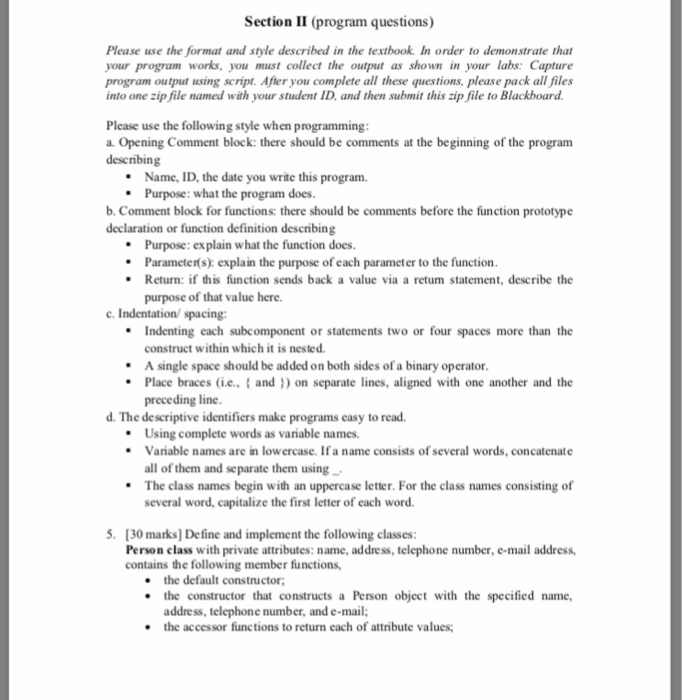 Section II (program questions) Please use the format | Chegg.com