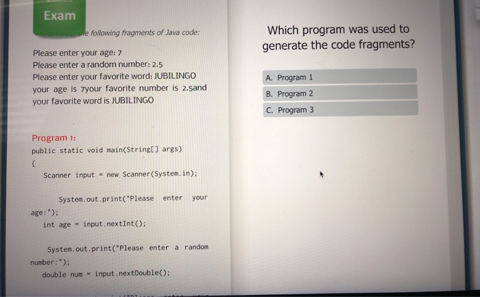 Solved Exam Which program was used to generate the code | Chegg.com