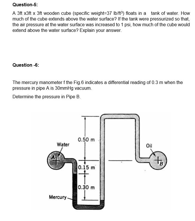Solved Question-5: A 3ft x3ft x 3ft wooden cube (specific | Chegg.com