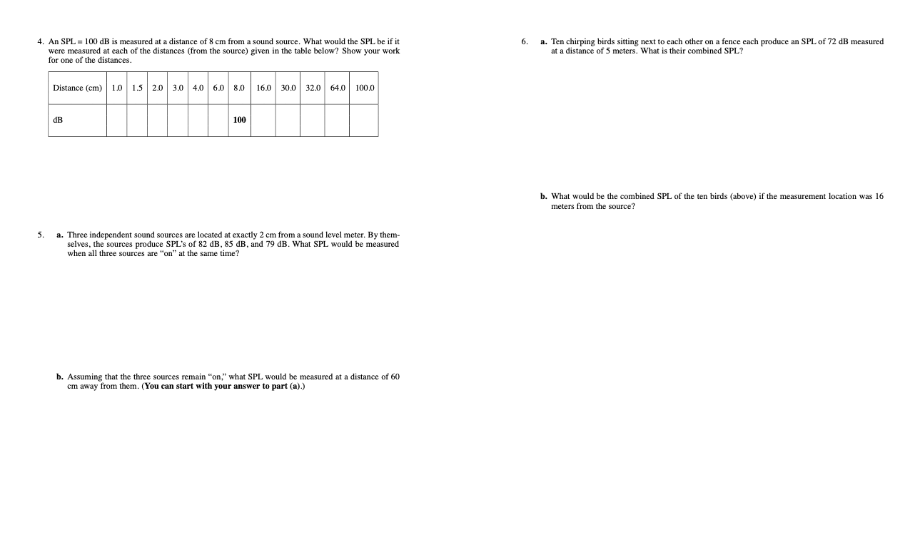 Solved 6. 4. An SPL = 100 dB is measured at a distance of 8 | Chegg.com