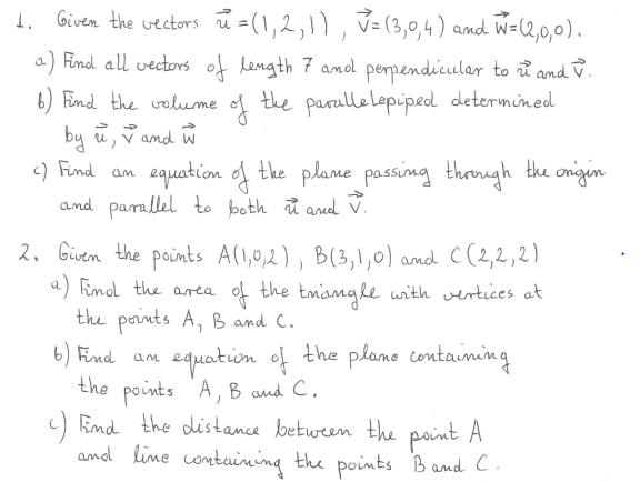 Solved 1. Given the vectors u=(1,2,1),v=(3,0,4) and | Chegg.com