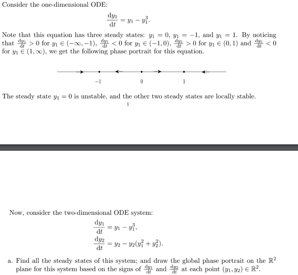 Solved Consider the one-dimensional ODE dr y1 dt 3 Note that | Chegg.com
