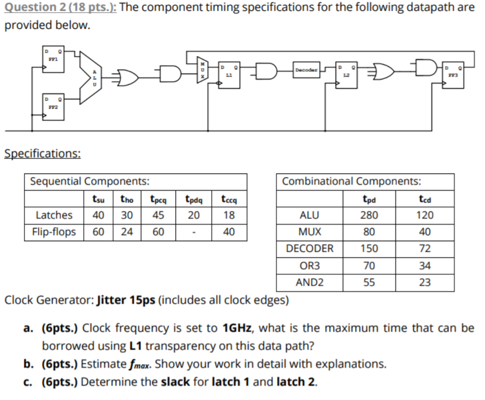 Question 2 (18 pts.): The component timing | Chegg.com