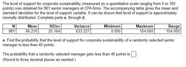 Solved The level of support for corporate sustainability | Chegg.com