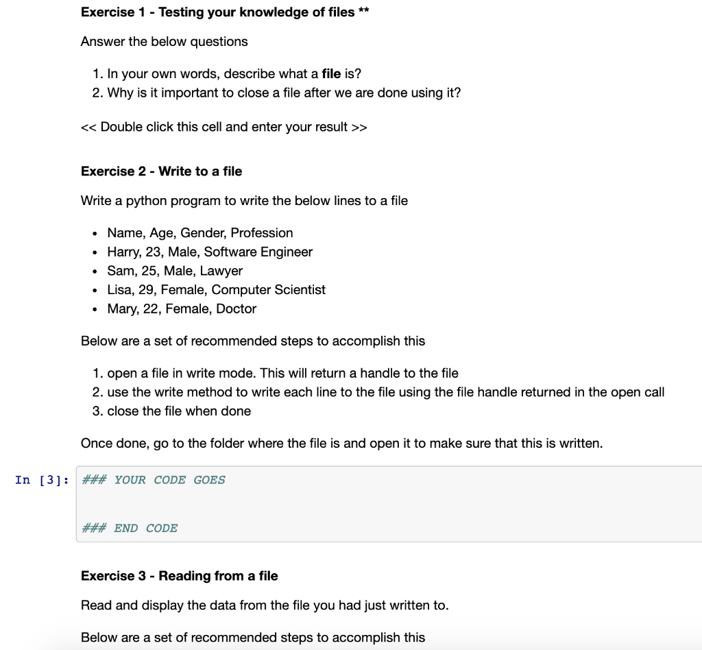 Solved Exercise 1 - Testing your knowledge of files ** | Chegg.com