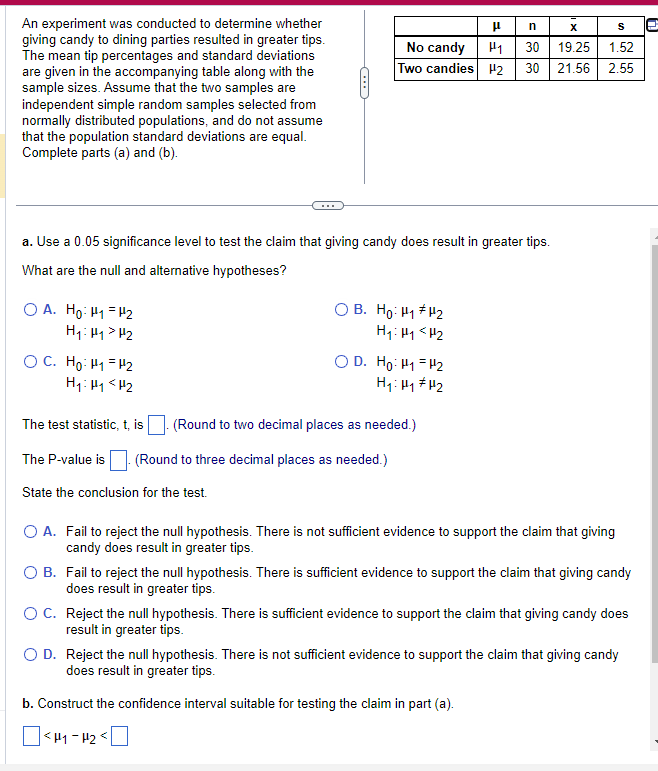 Solved An experiment was conducted to determine whether | Chegg.com