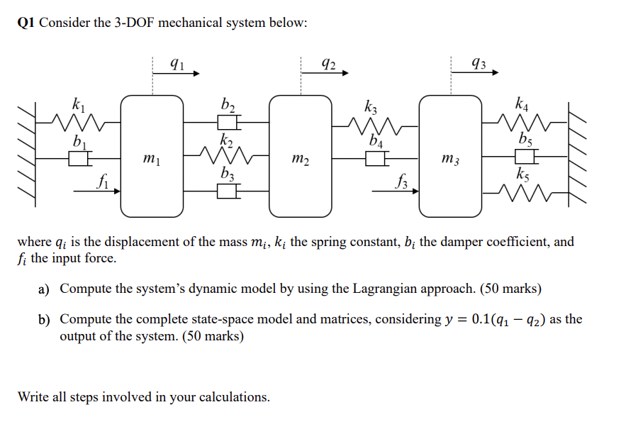 Solved Q1 Consider the 3-DOF mechanical system below: where | Chegg.com