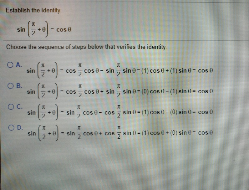 Solved Establish the identity. Choose the sequence of steps | Chegg.com