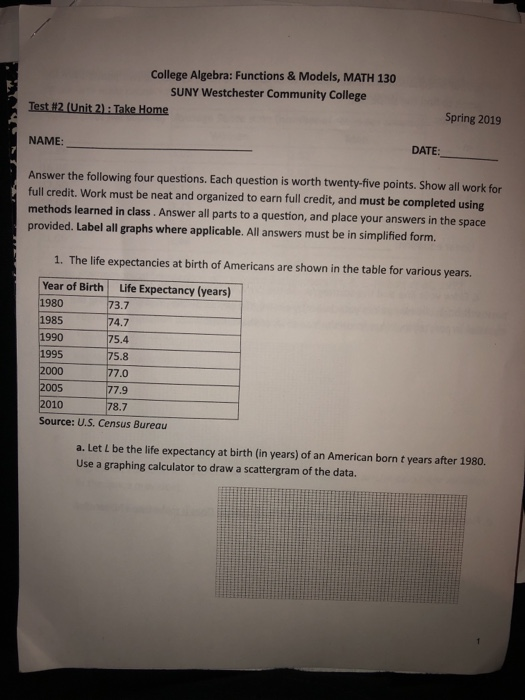 Solved College Algebra: Functions& Models, MATH 130 SUNY | Chegg.com