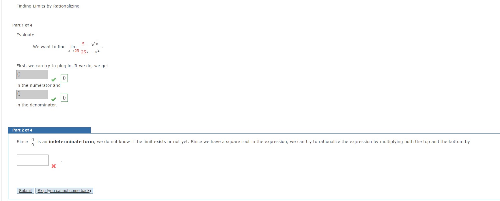 Solved Finding Limits by Rationalizing Part 1 of 4 Evaluate | Chegg.com