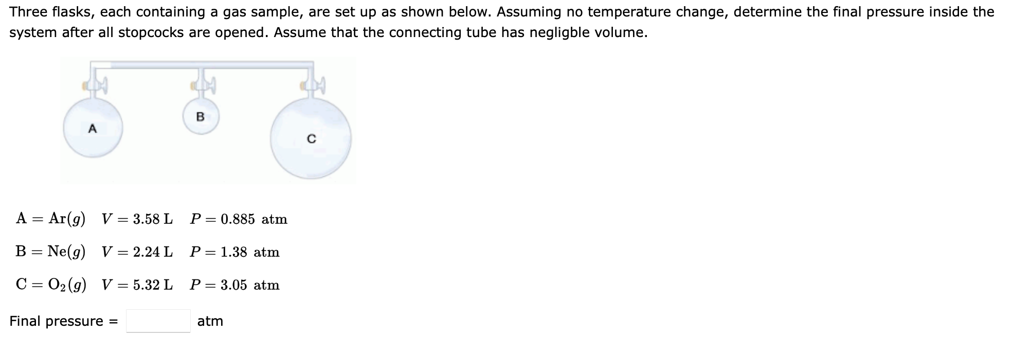 Solved Three flasks, each containing a gas sample, are set | Chegg.com