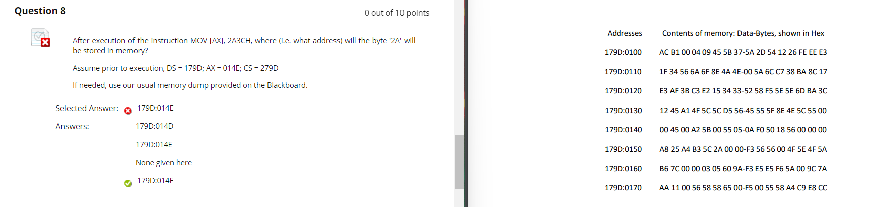 Solved Question 8 0 out of 10 points Addresses Contents of | Chegg.com