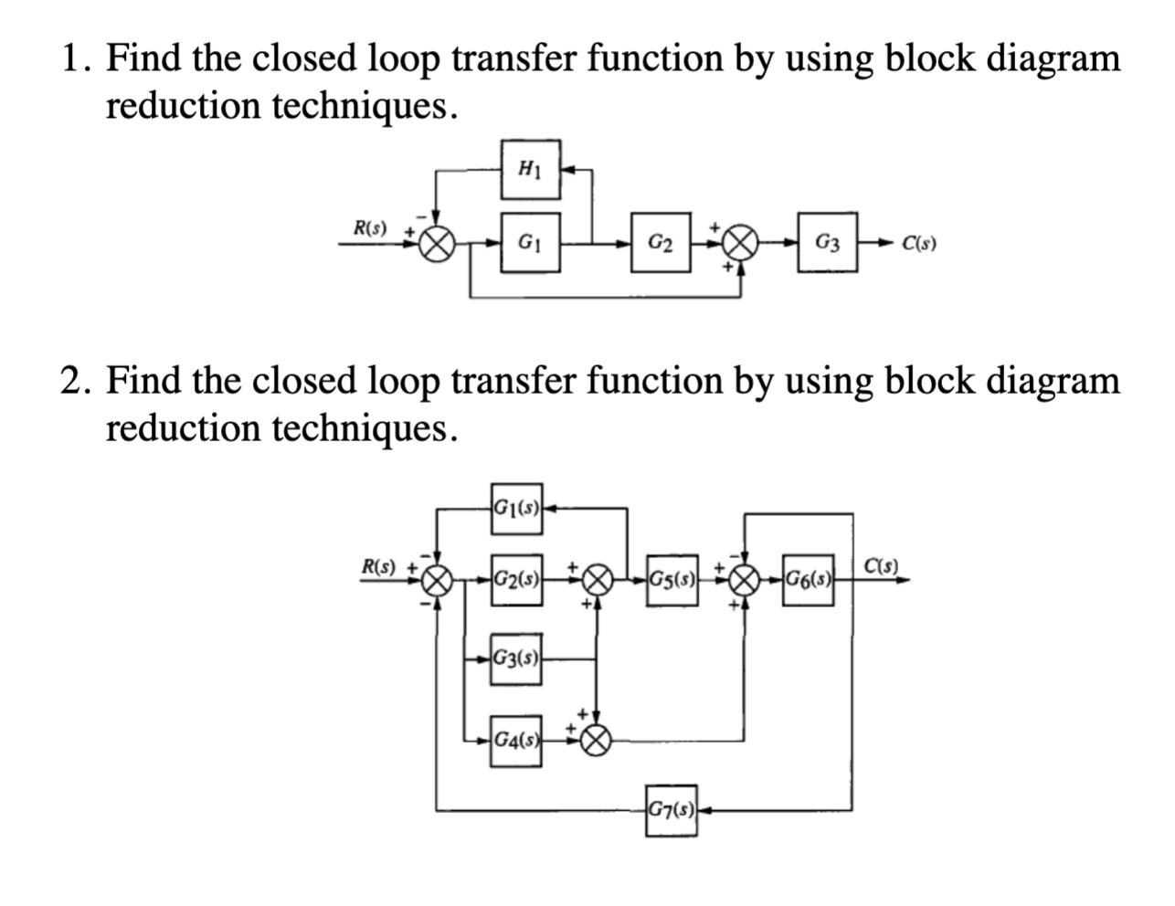 Solved 1. Find the closed loop transfer function by using | Chegg.com