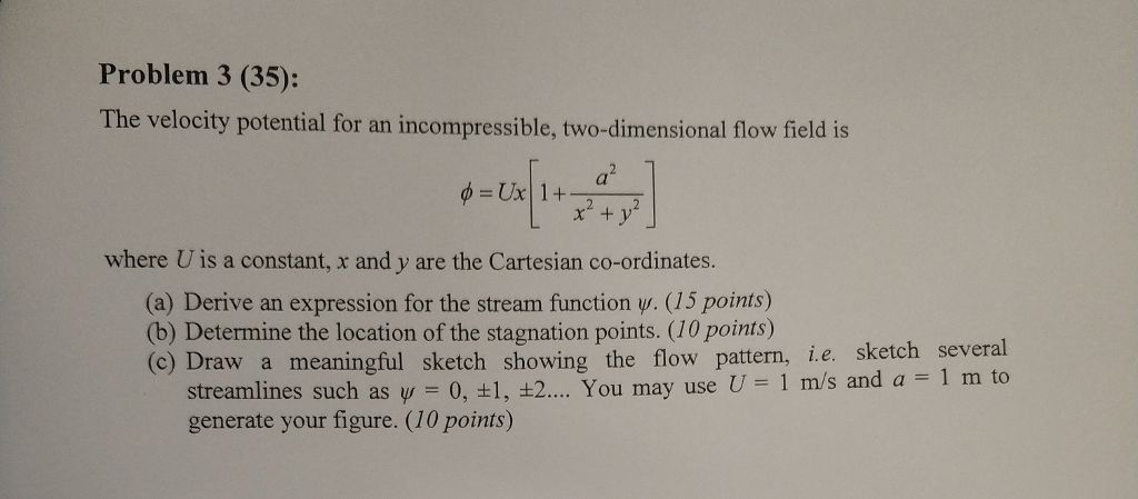 Solved Problem 3 (35): The velocity potential for an | Chegg.com