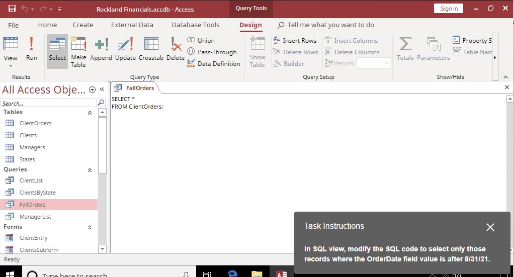 Solved In SQL view, modify the swl code to select only those | Chegg.com