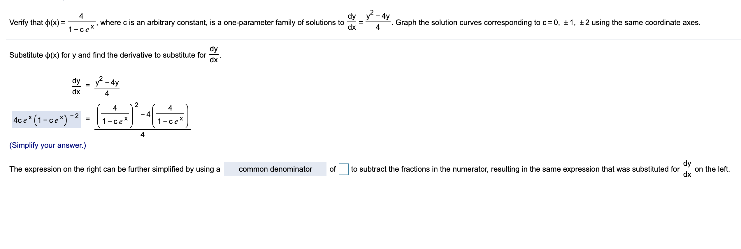 Solved AY Cra Verify -, where c is an arbitrary constant, is | Chegg.com