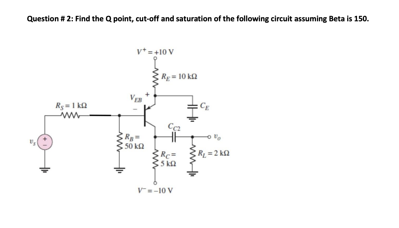 Solved Question \# 2: Find the Q point, cut-off and | Chegg.com