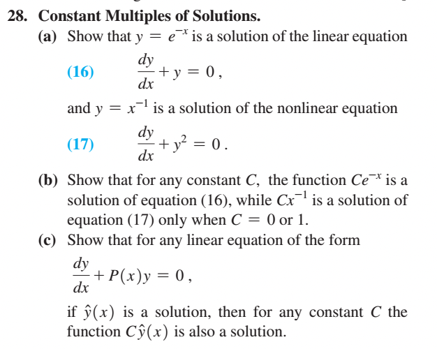 Solved 28. Constant Multiples of Solutions. (a) Show that y | Chegg.com