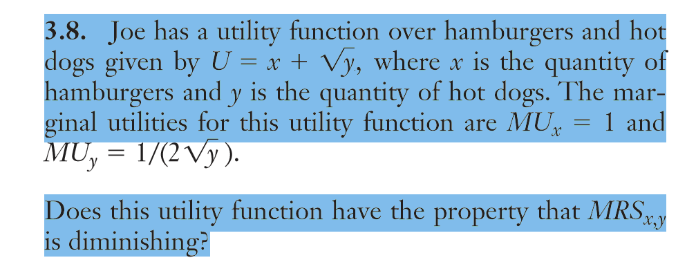 Solved 3.8. Joe has a utility function over hamburgers and | Chegg.com