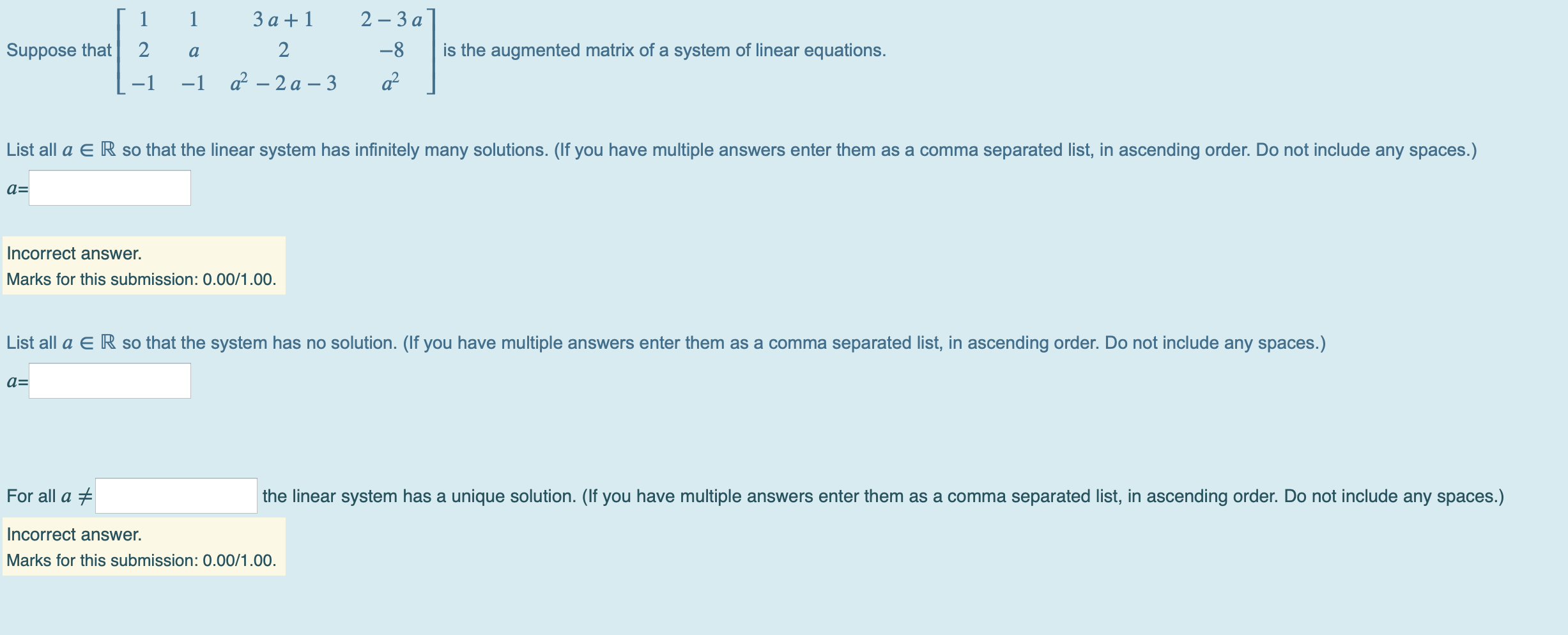Solved 1 1 Suppose that 2 a 3 a +1 2 a² – 2 a - 3 2 – 3 a -8 | Chegg.com