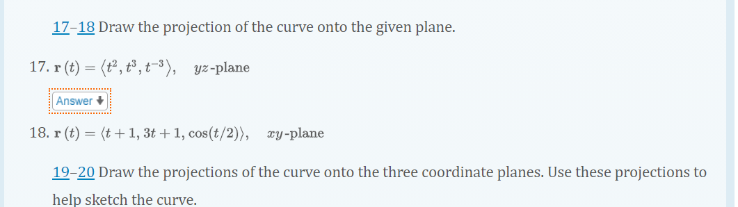 Solved 17-18 Draw the projection of the curve onto the given | Chegg.com