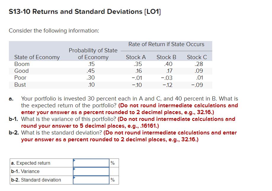 Solved S13-10 Returns and Standard Deviations [LO1] Consider | Chegg.com