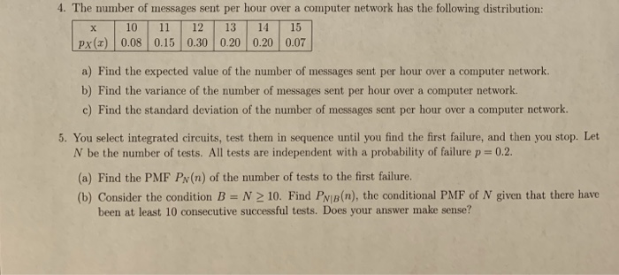Solved 4 The Number Of Messages Sent Per Hour Over A