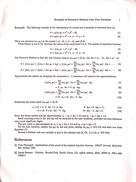 Solved Problem on Newton's Method with Two Variables?1 | Chegg.com