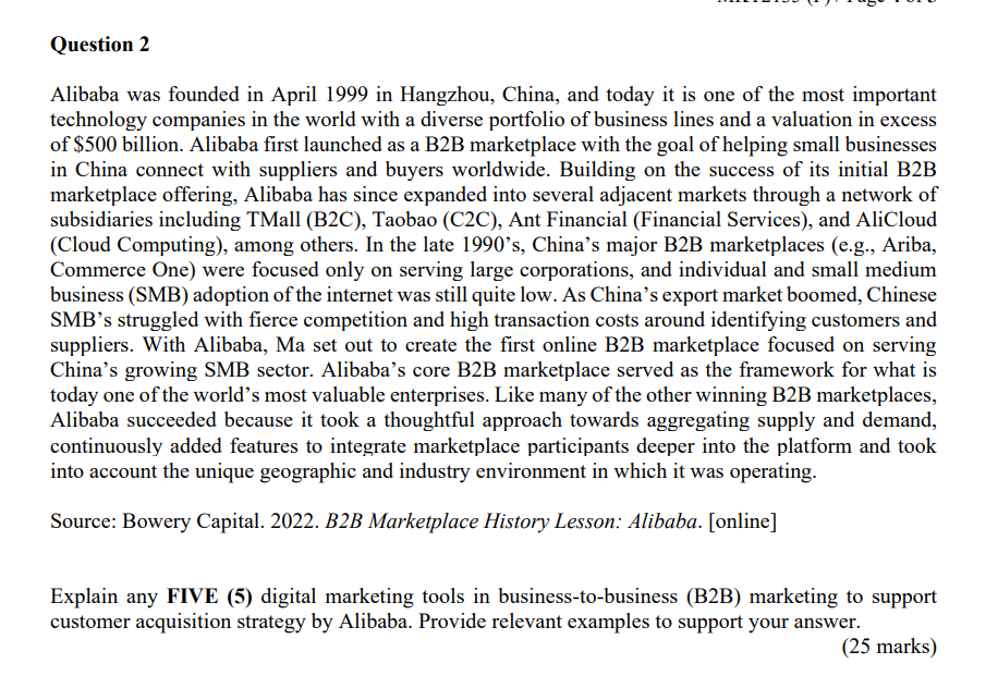 Solved Question 2 Alibaba was founded in April 1999 in | Chegg.com