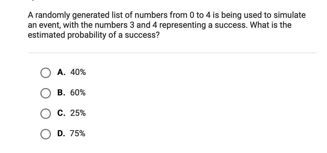 Solved A Randomly Generated List Of Numbers From 0 To 4 Is Chegg