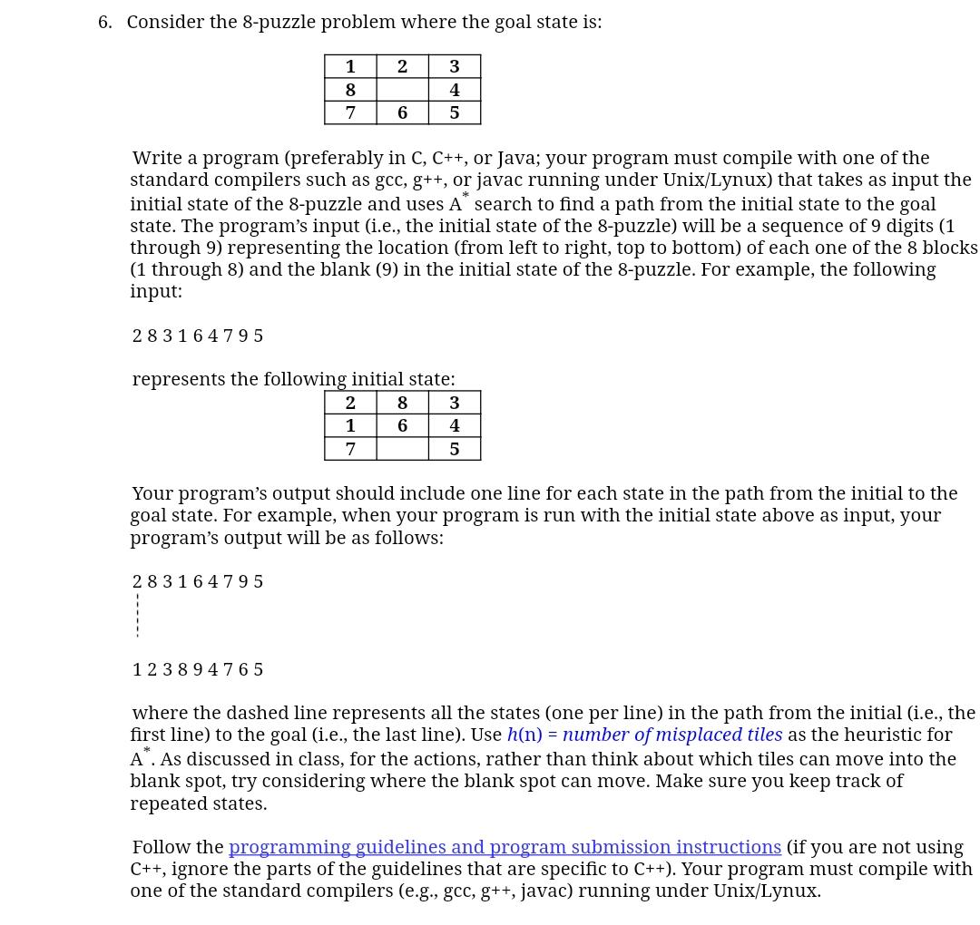 Solved 6. Consider the 8-puzzle problem where the goal state | Chegg.com