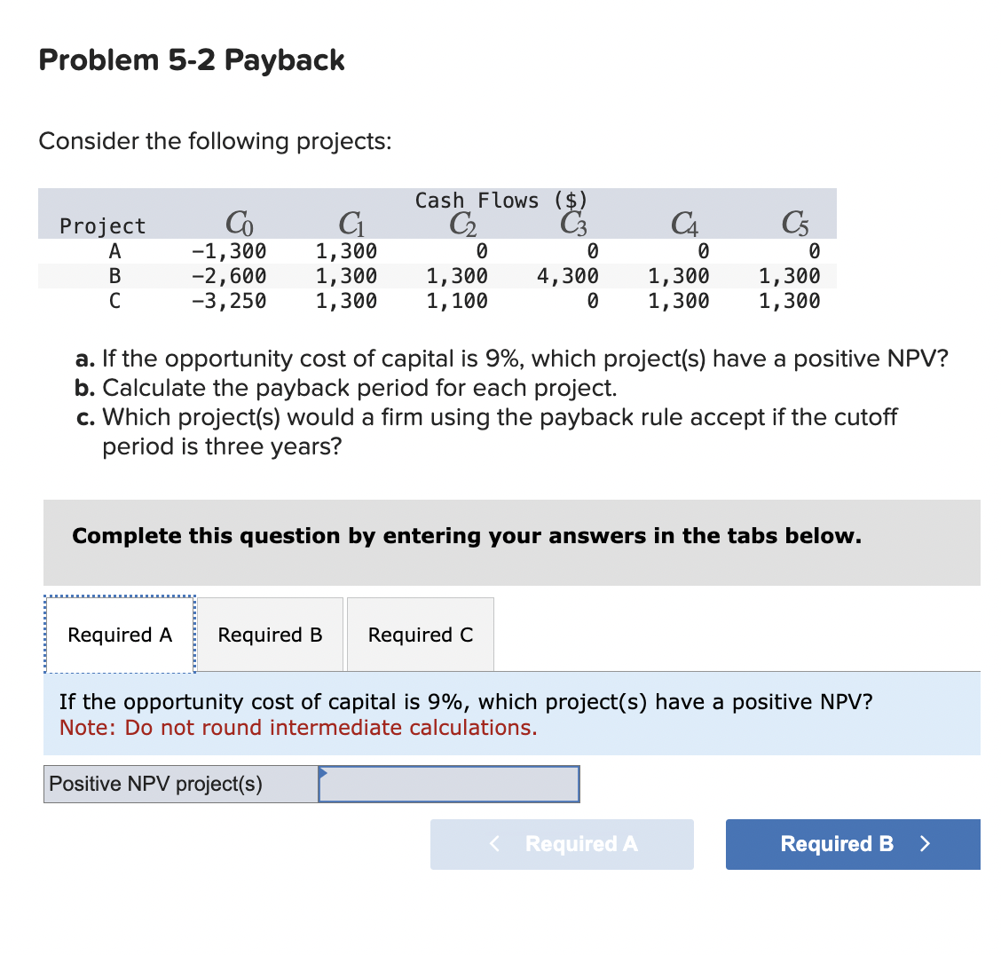 Solved Problem 5-2 ﻿PaybackConsider the following | Chegg.com