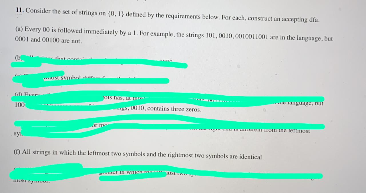 Solved 11. Consider the set of strings on {0,1} defined by | Chegg.com