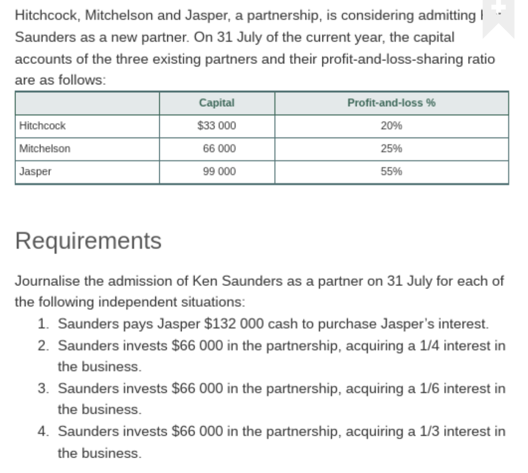 Solved Hitchcock, Mitchelson and Jasper, a partnership, is | Chegg.com