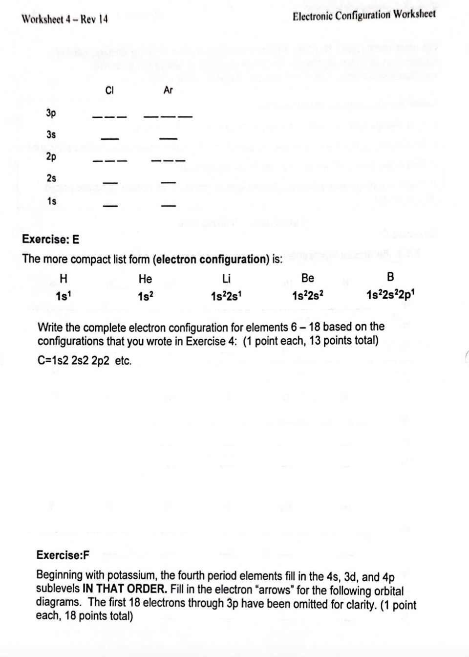 Solved Worksheet 4 -Rev 14 Electronic Configuration | Chegg.com