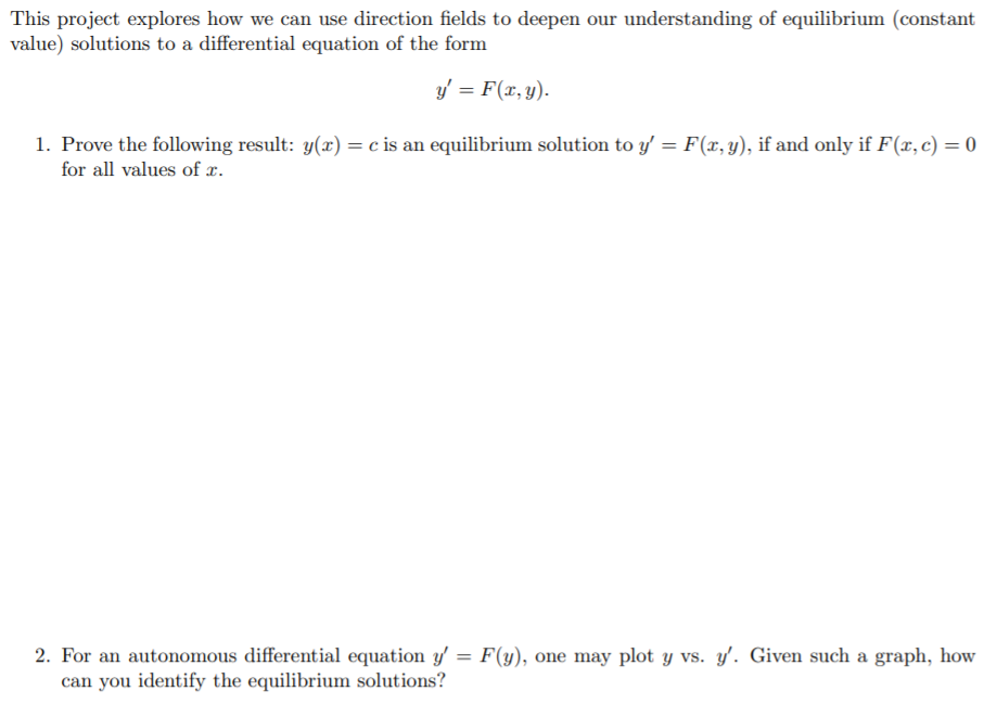 Solved This project explores how we can use direction fields | Chegg.com