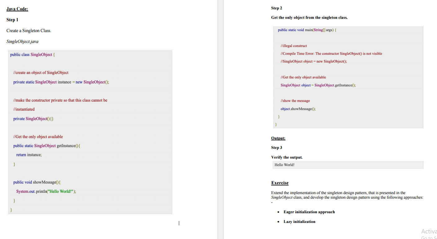 Solved Java Code Step 1 Create A Singleton Class