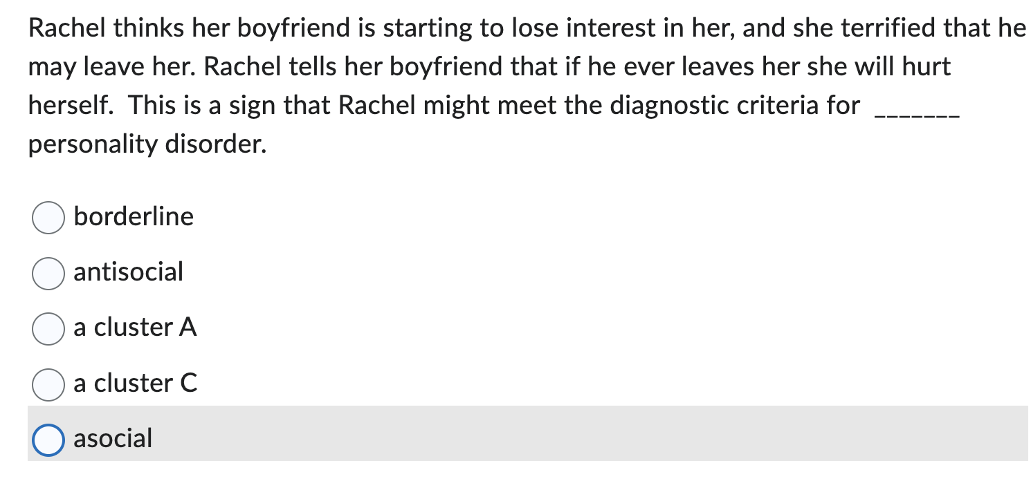 Solved Rachel thinks her boyfriend is starting to lose | Chegg.com