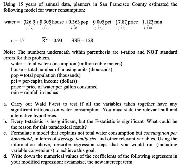 Solved Using 15 years of annual data, planners in San | Chegg.com