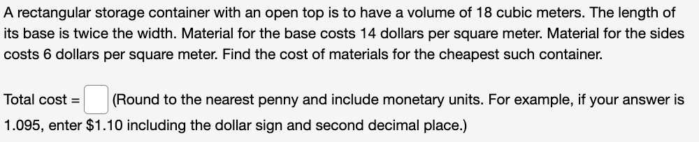 Solved A rectangular storage container with an open top is | Chegg.com