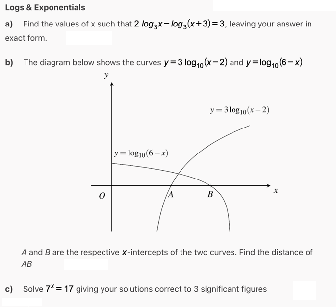 Solved Logs & Exponentials a) Find the values of x such that | Chegg.com