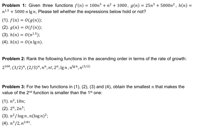 Problem 1: Given three functions | Chegg.com