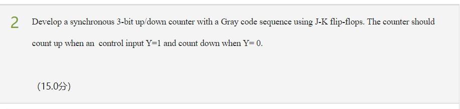 Solved 2. Develop a synchronous 3-bit up/down counter with a | Chegg.com